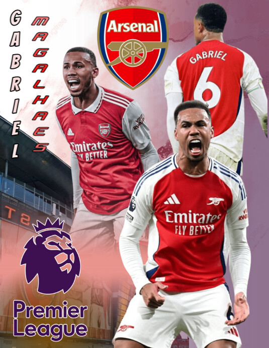 Copy of White Red 3d Gabriel Magalhaes Arsenal Football Player Flyer ...