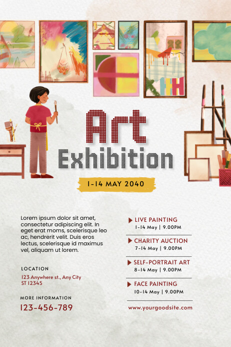 White Red Brown Illustrative Art Exhibition E Template | PosterMyWall
