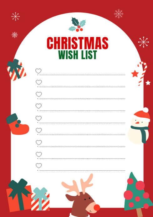 Plantilla de White Red Christmas Wish List A4 | PosterMyWall