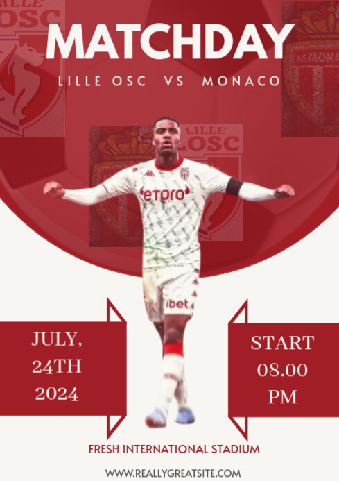 white red elegant soccer match day poster Template | PosterMyWall