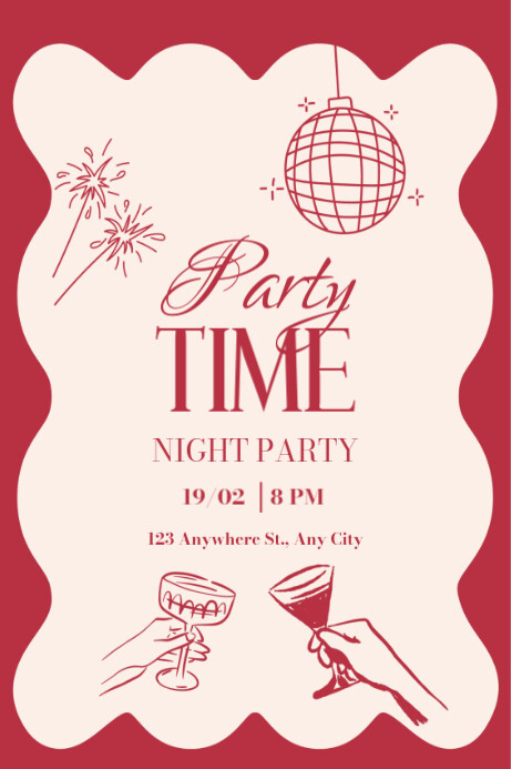 Copy of White Red Illustrative Party Time Night Party Poster | PosterMyWall