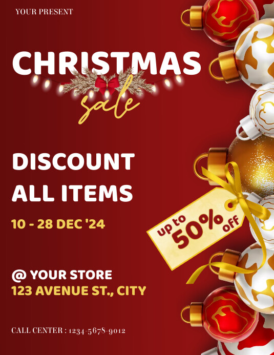 White Red Jingle Bells Christmas Sale Flyer Template | PosterMyWall