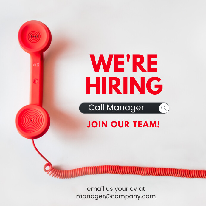 White Red Simple Work Hiring Instagram Post Template | PosterMyWall