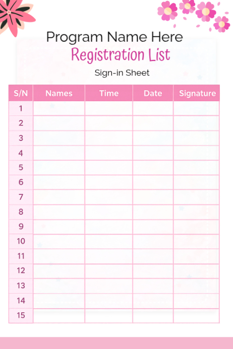 White Registration Sign-in Sheet Poster Template | PosterMyWall