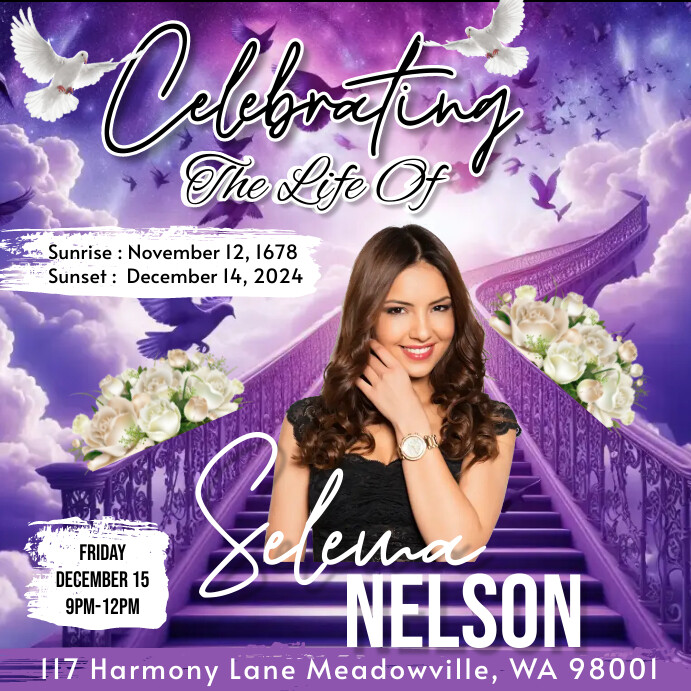 White Roses Purple Funeral Invitation Flyer M Template | PosterMyWall