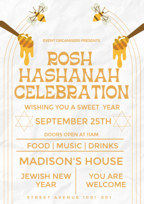 White Rosh Hashanah Celebration Flyer A3 Template | PosterMyWall