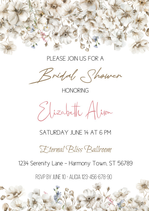 Plantilla de White Rustic Flower BRIDAL invitation | PosterMyWall