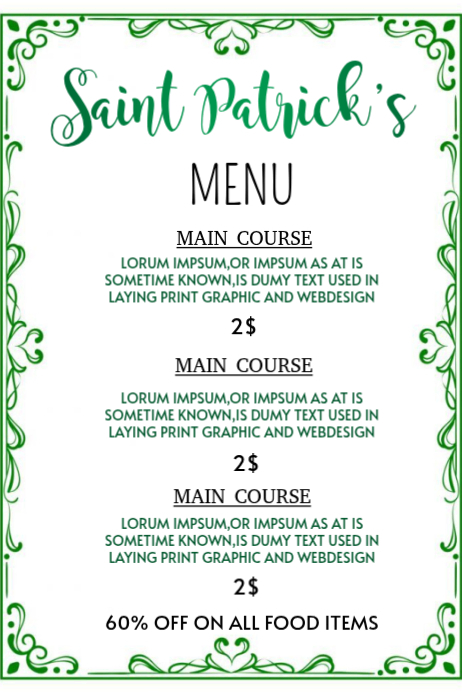Copy of White Saint Patrick's Day Menu Poster | PosterMyWall