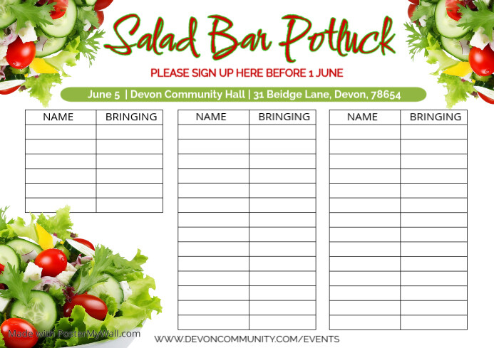 Copy of White Salad Bar Potluck Sign Up Sheet A4 | PosterMyWall