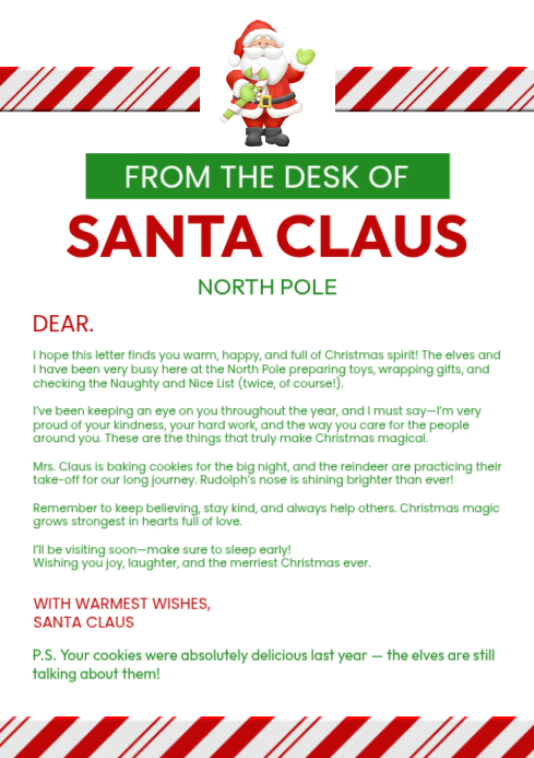 White Santa Letter Template A4 | PosterMyWall