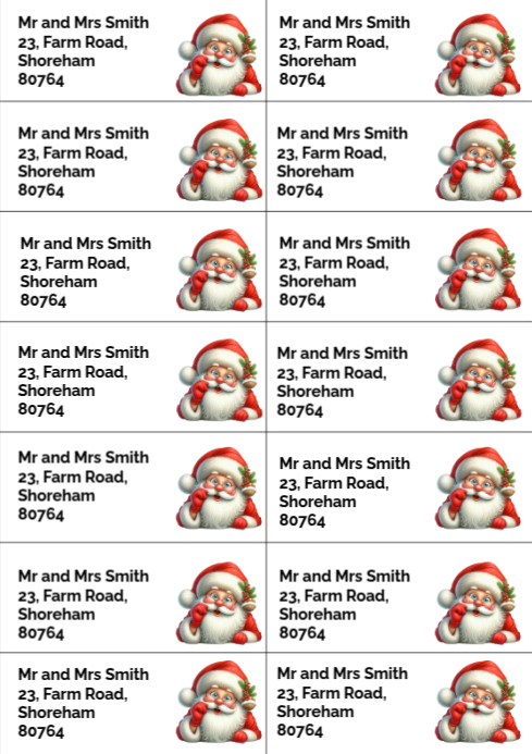 White Santa Printable Return Address Christmas Labels A4 Template ...