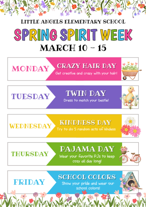 White School Spirit Week A4 Template | PosterMyWall