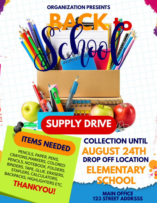 White School Supply Drive Flyer (us Letter) Template | PosterMyWall