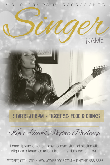 white silver gold bokeh singer concert flyer template | PosterMyWall