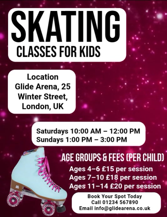Plantilla de White Skating Classes for Kids Flyer Video | PosterMyWall