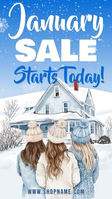 White Snow Illustrative January Sale Instagram Reel Template | PosterMyWall