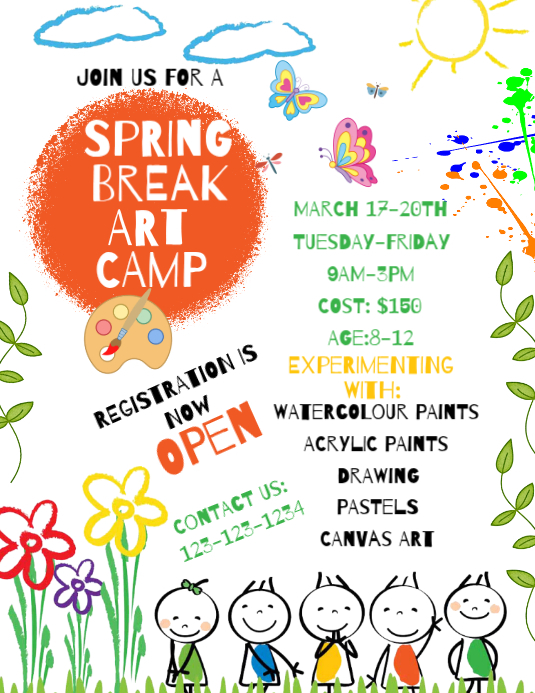 Spring Break Art Camp Flyers Template | PosterMyWall