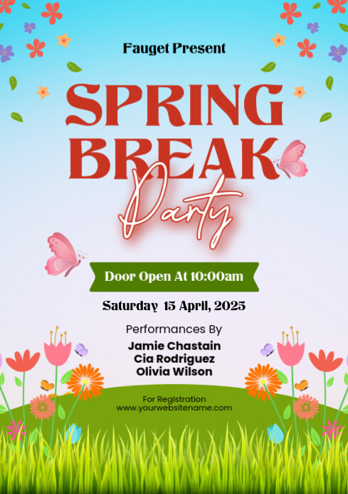 White Spring Break Party A4 Template | PosterMyWall