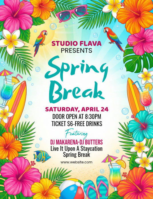 White Spring Break Party Flyer Template | PosterMyWall