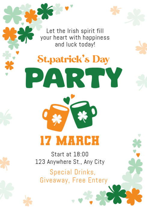 White St. Patrick's Day Celebration A4 Template | PosterMyWall