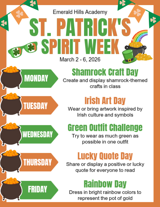White St. Patrick's Spirit Week Flyer Template | PosterMyWall
