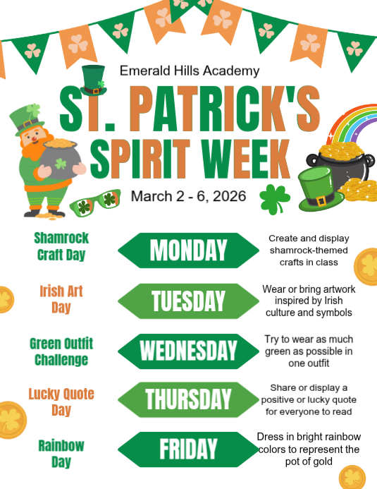 White St. Patrick's Spirit Week Flyer Template | PosterMyWall