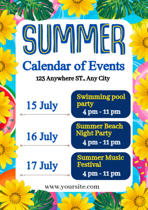 White Summer Calendar Of Events A4 Template | PosterMyWall