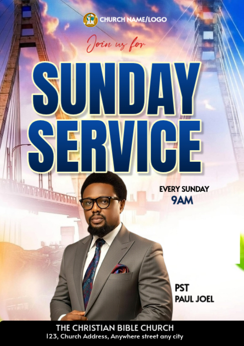 White Sunday Service A3 Template | PosterMyWall