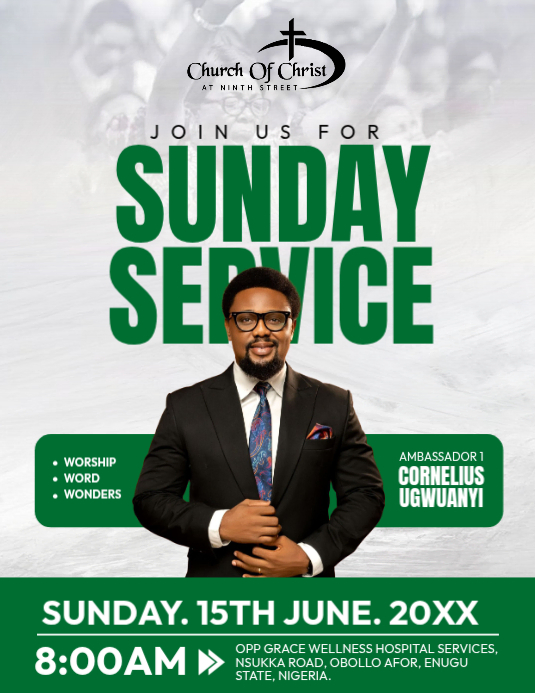 White Sunday Service Flyer Template | PosterMyWall