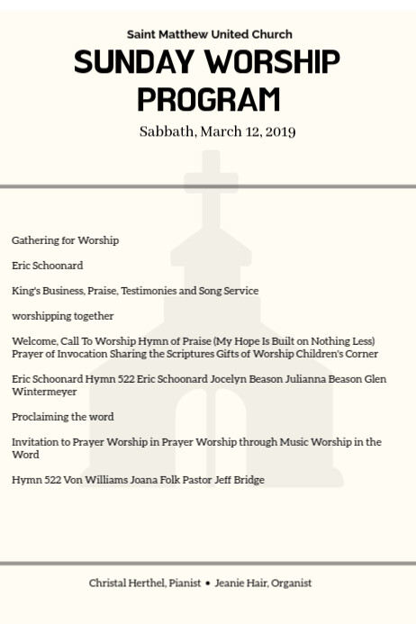 White Sunday Worship Program Poster Template | PosterMyWall
