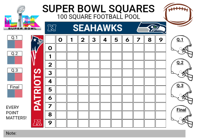 White Super Bowl Squares A4 Template | PosterMyWall
