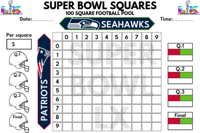 White Super Bowl Squares Poster Template | PosterMyWall