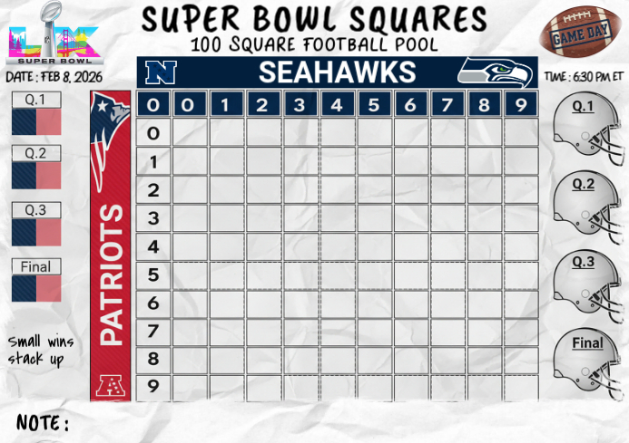 White Super Bowl Squares Poster Template | PosterMyWall