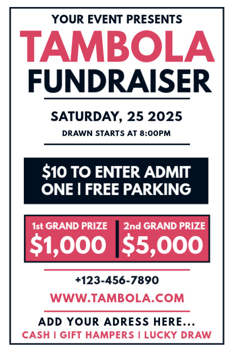 White Tambola Fundraiser Poster Template | PosterMyWall