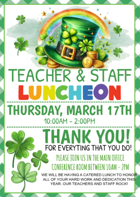 Plantilla de White Teacher & Staff Luncheon A6 | PosterMyWall