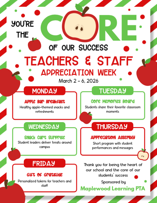 White Teacher and Staff Appreciation Week Flyer Template | PosterMyWall