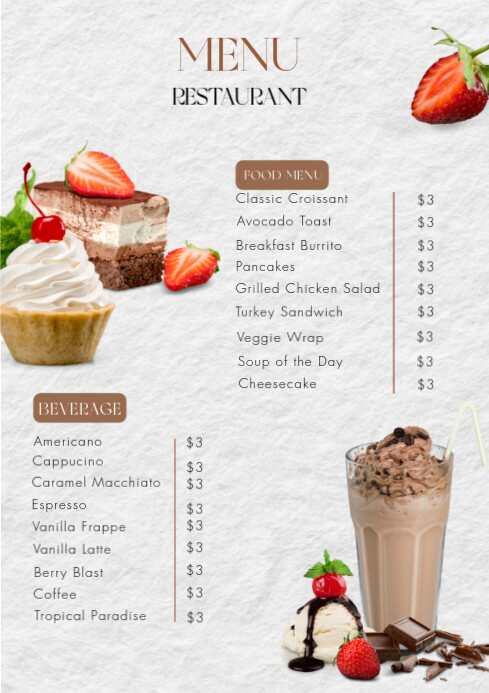 Copy of White Texture Modern Simple Menu | PosterMyWall