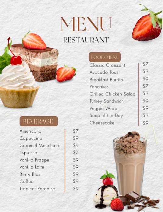 Plantilla de White Texture Modern Simple Menu | PosterMyWall