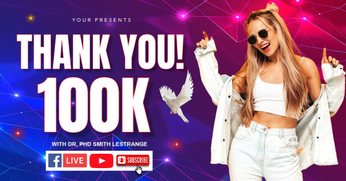 White Thank You 100k Facebook Shared Image Template | PosterMyWall