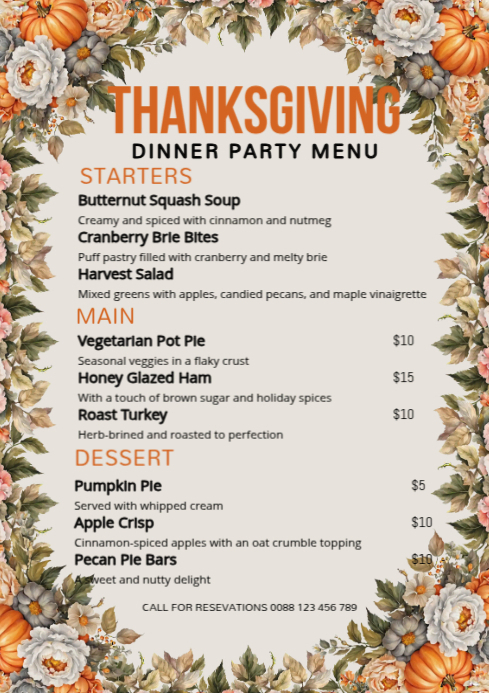 White Thanksgiving Menu A1 Template | PosterMyWall