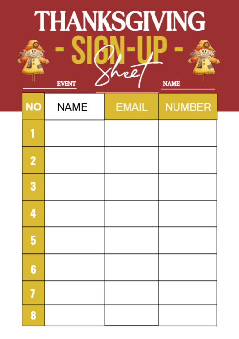 Copy of White Thanksgiving Sign Up Sheet A4 | PosterMyWall
