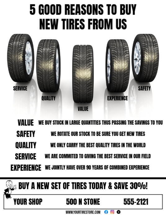 White Tire Shop Sale Flyer Ad Flyer (us Letter) Template | PosterMyWall