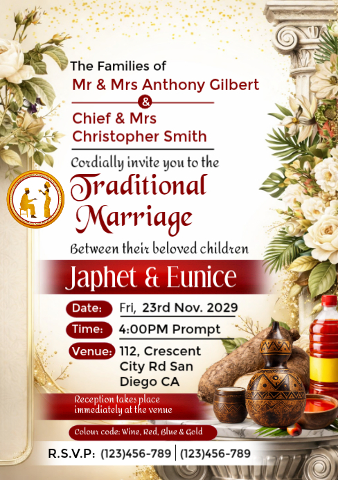 White Traditional Marriage Invitation A5 Template | PosterMyWall