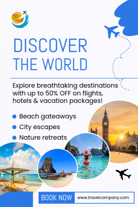 White Travel Agency Poster Template | PosterMyWall