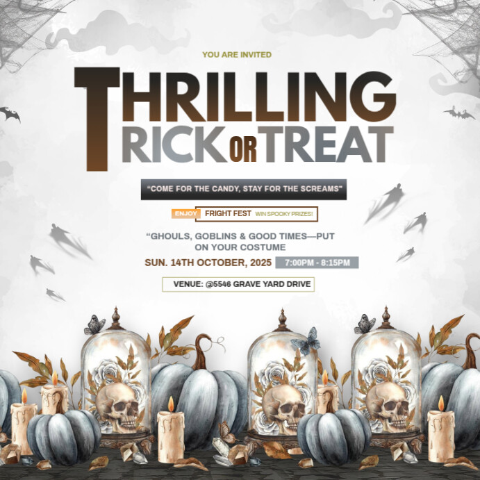 White Trick Or Treat Instagram Post Template | PosterMyWall