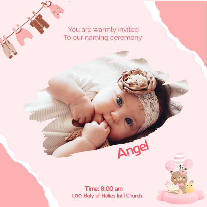 White Typographic Baby Naming Celebration With Pink Background ...