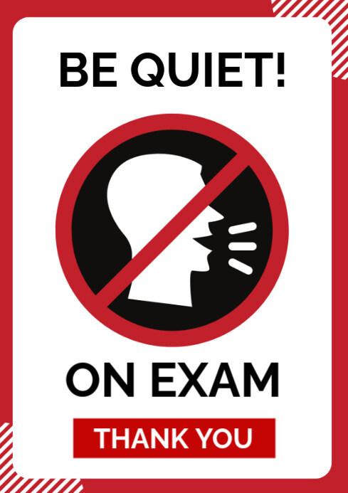 White Typographic Be Quiet On Exam Flyers A4 Template | PosterMyWall