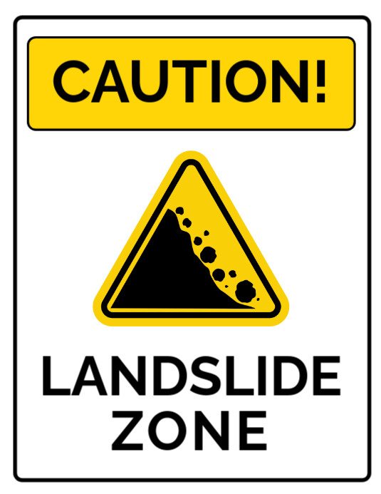 Plantilla de White Typographic Caution Landslide Zone Attention Warning ...