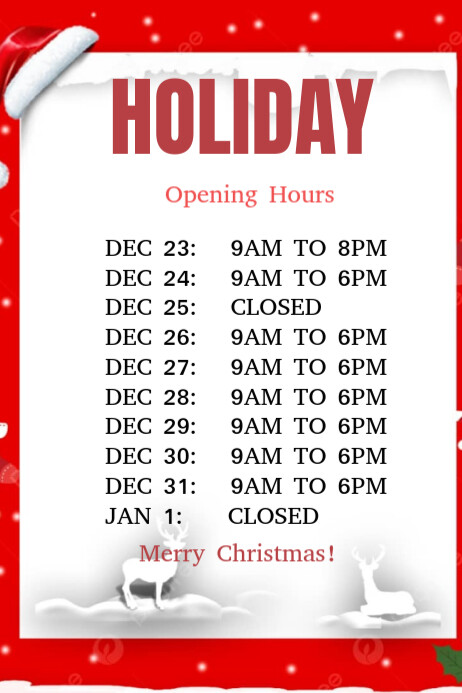 White Typographic Christmas Business Hours Poster Template | PosterMyWall