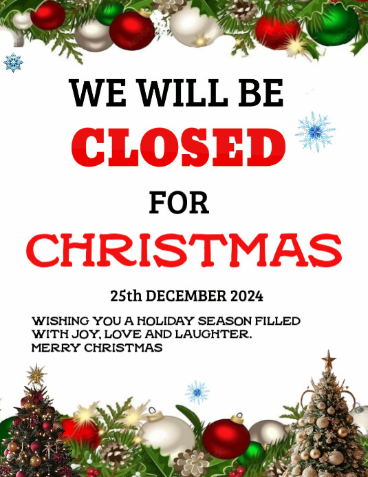 White Typographic Christmas Closure Flyer (us Letter) Template | PosterMyWall